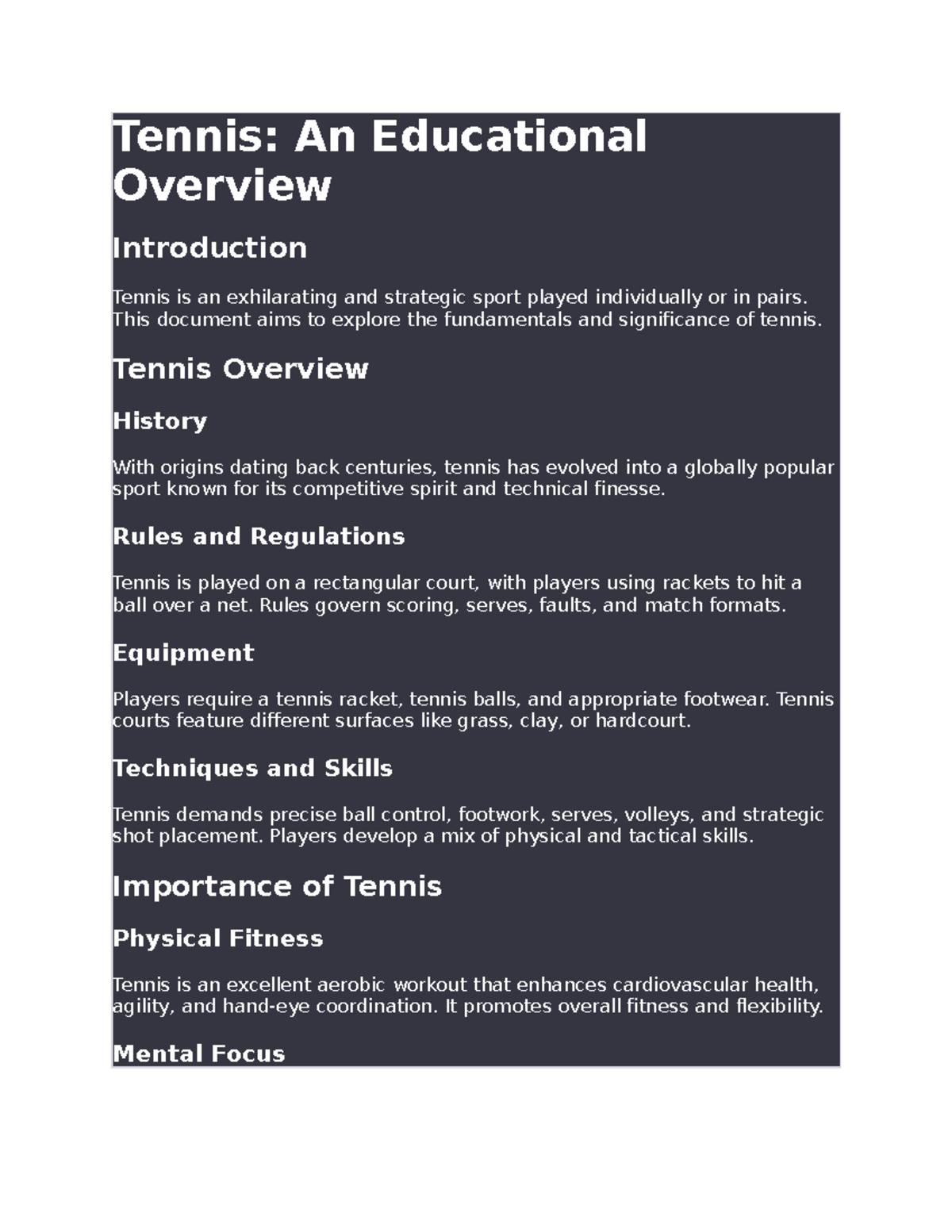 Tennis - This document aims to explore the fundamentals and ...