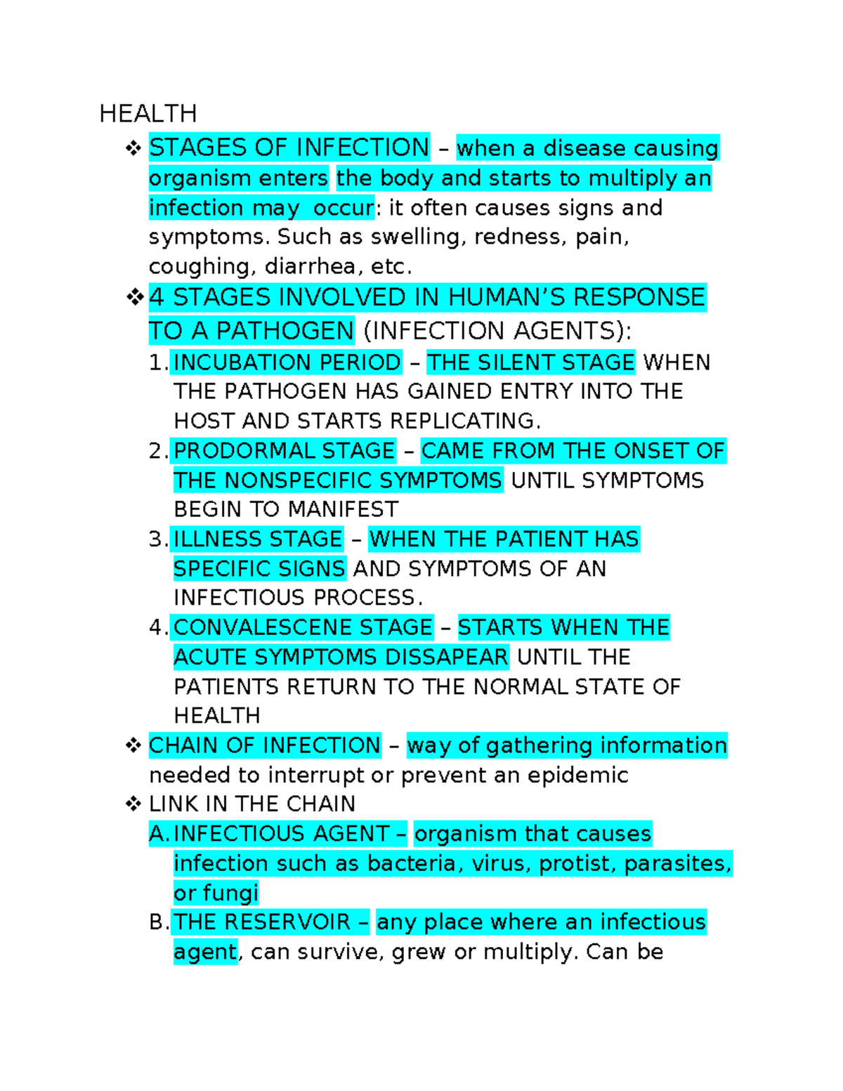 Healthreviewer - its is so easy - HEALTH STAGES OF INFECTION – when a ...
