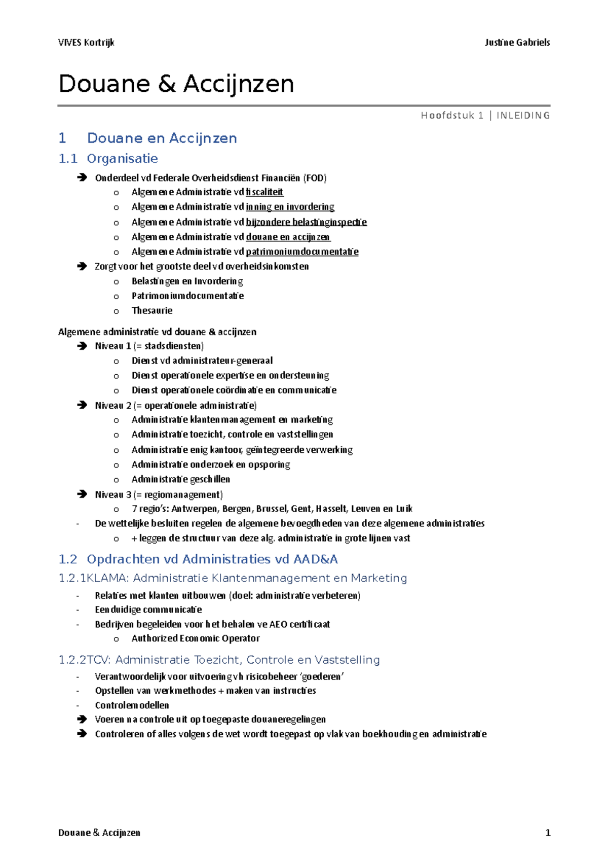 Samenvatting-Douane-Accijnzen - VIVES Kortrijk Justine Gabriels Douane ...