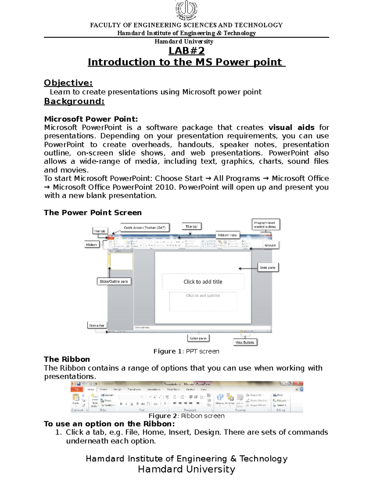 Laboratory Manuals of Programming Fundamental assesment - Hamdard ...