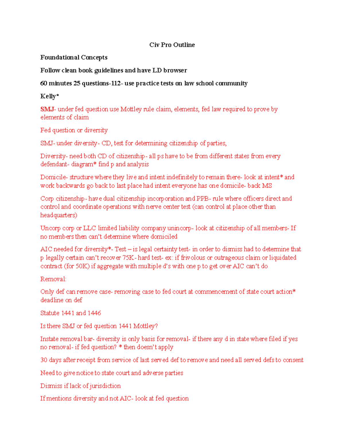 Civ Pro Outline - Civ Pro Outline Foundational Concepts Follow clean ...