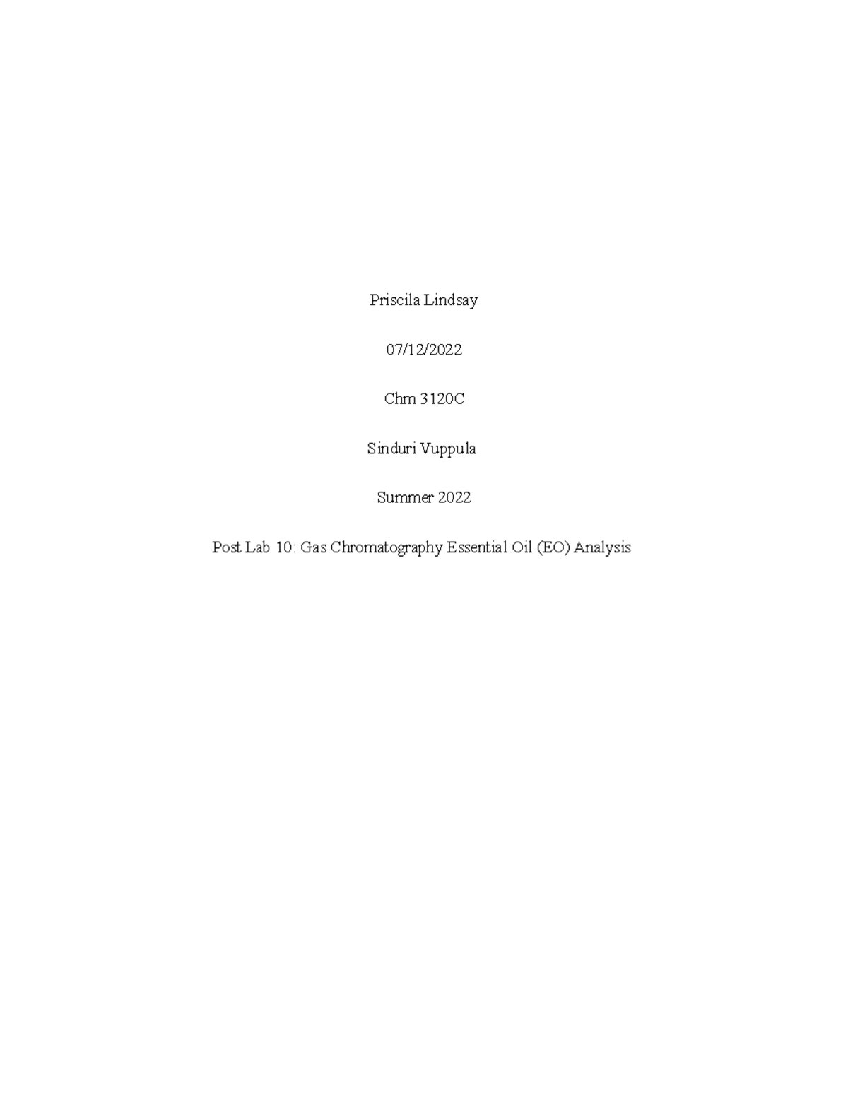 Post lab 8 CHM3120C - This is post lab 8 with post lab questions ...