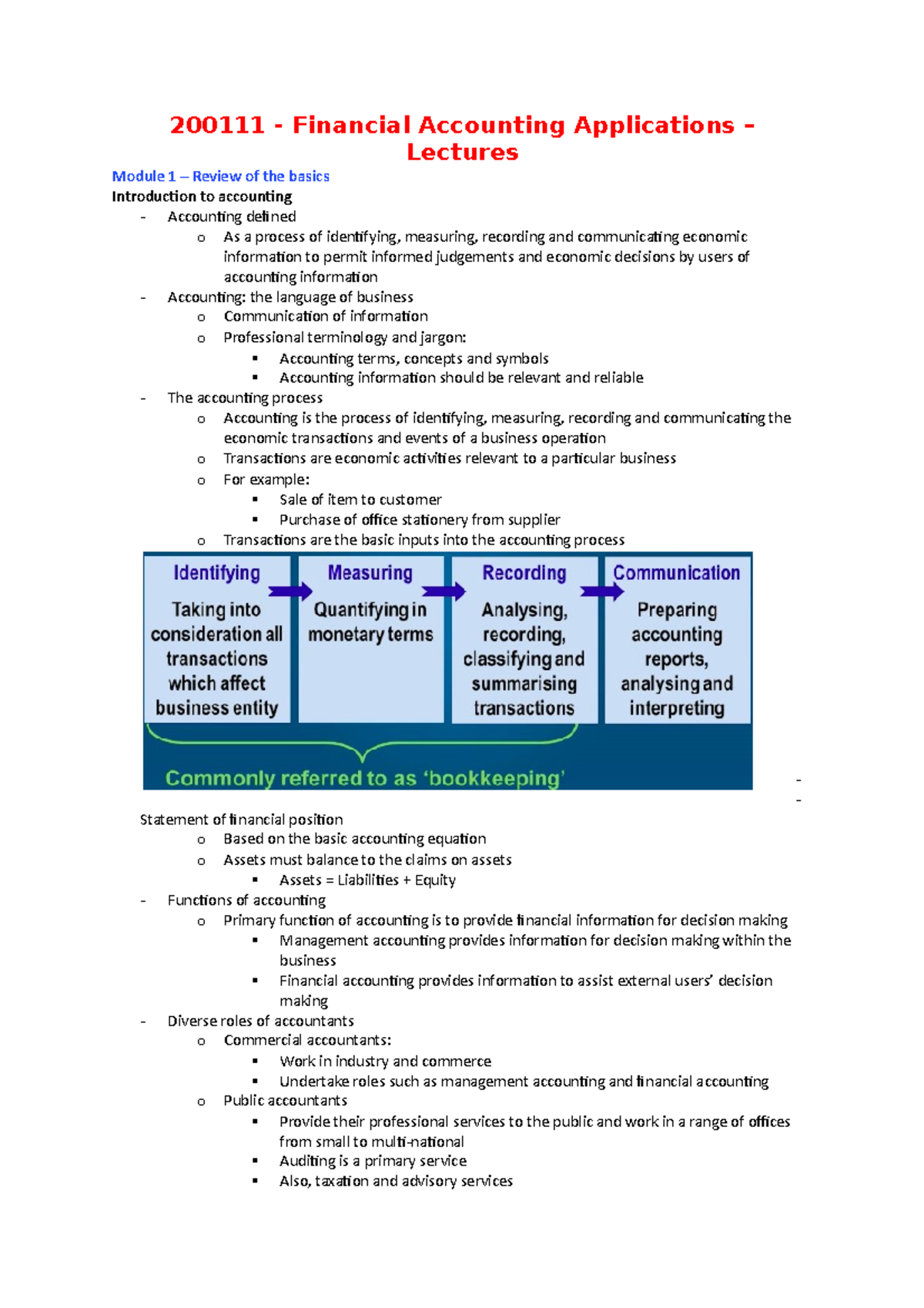 FAA Lectures - 200111 - Financial Accounting Applications – Lectures Module 1 – Review of the ...
