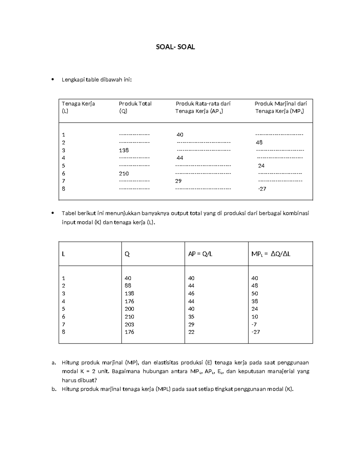 SOAL 150610 - halo - SOAL- SOAL Lengkapi table dibawah ini: Tenaga ...