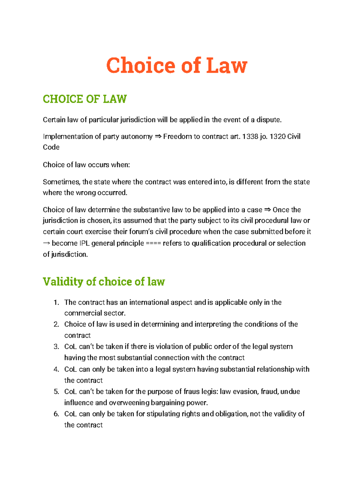 Conflict of Law Post Mid - Choice of Law CHOICE OF LAW Certain law of ...