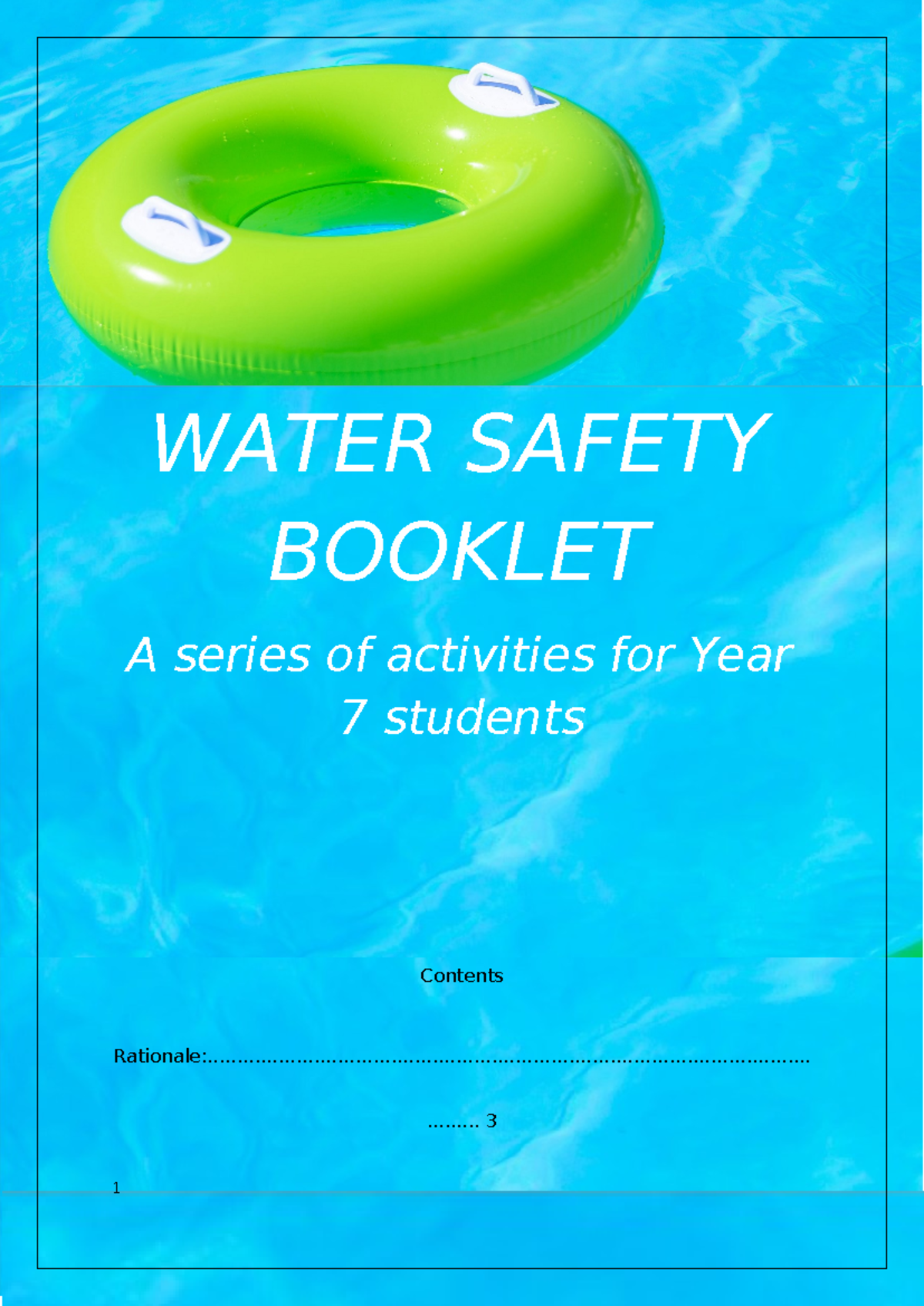 Water Safety Booklet - WATER SAFETY BOOKLET A series of activities for ...