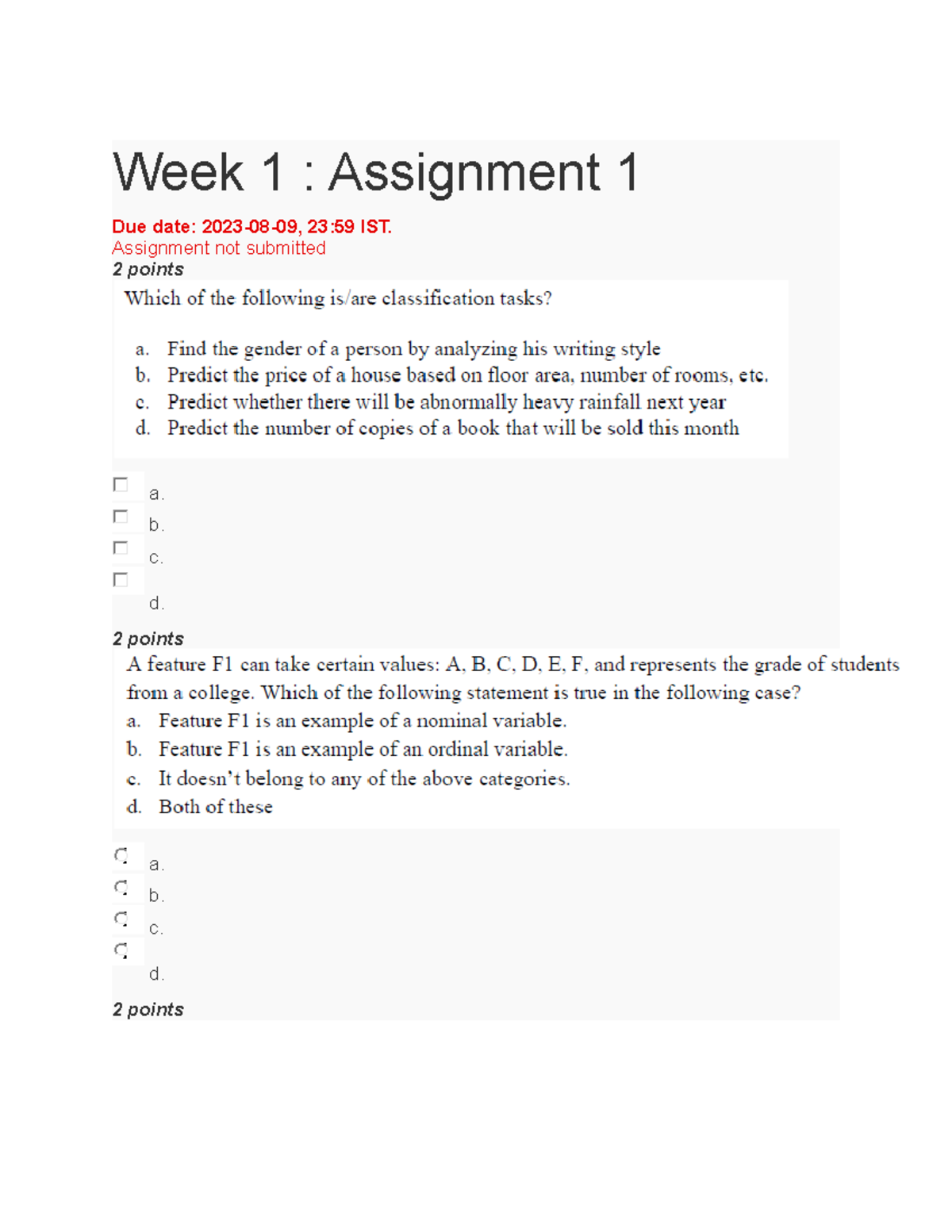 01 ML-Week 1-Assignment - B. Tech 1st year - Week 1 : Assignment 1 Due ...