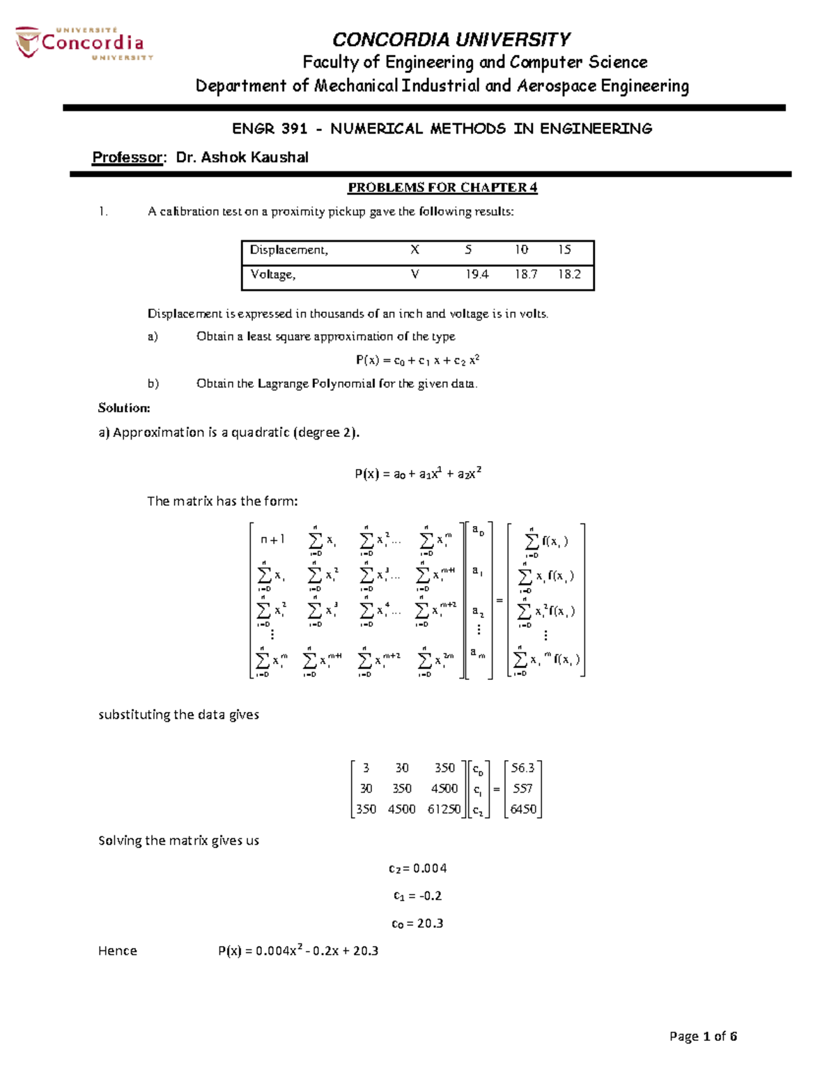 Assignment 4 (review) - Practice - CONCORDIA UNIVERSITY Faculty of Engineering and Computer ...