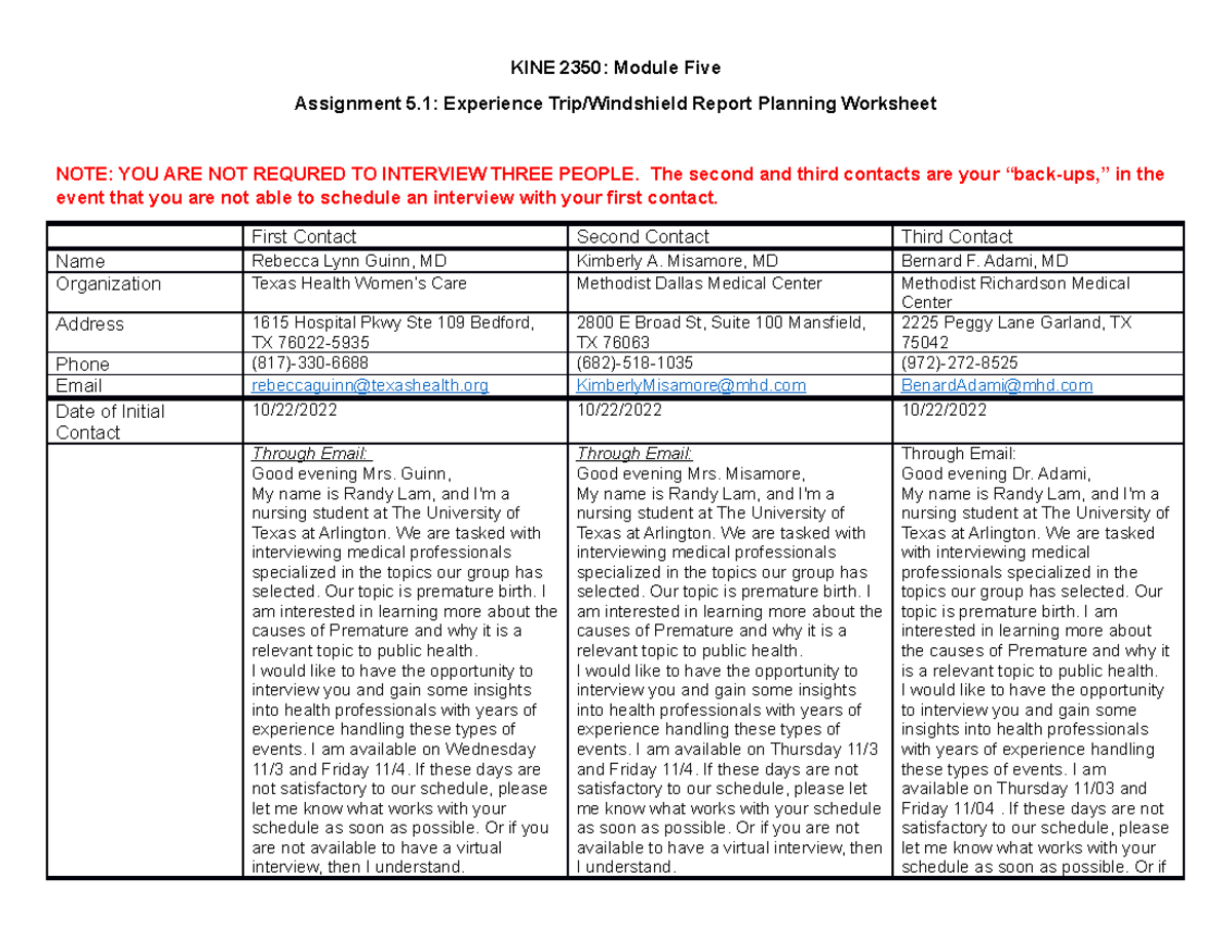 Assignment 5.1 Signature Assignment IV Planning Worksheet 1.1.21 - KINE 2350: Module Five ...