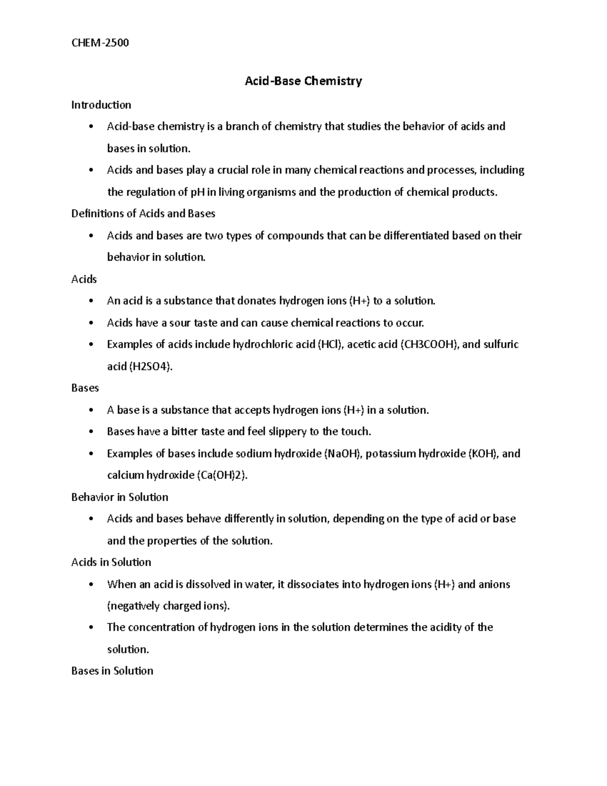 Acid-Base Chemistry - CHEM- Acid-Base Chemistry Introduction Acid-base ...