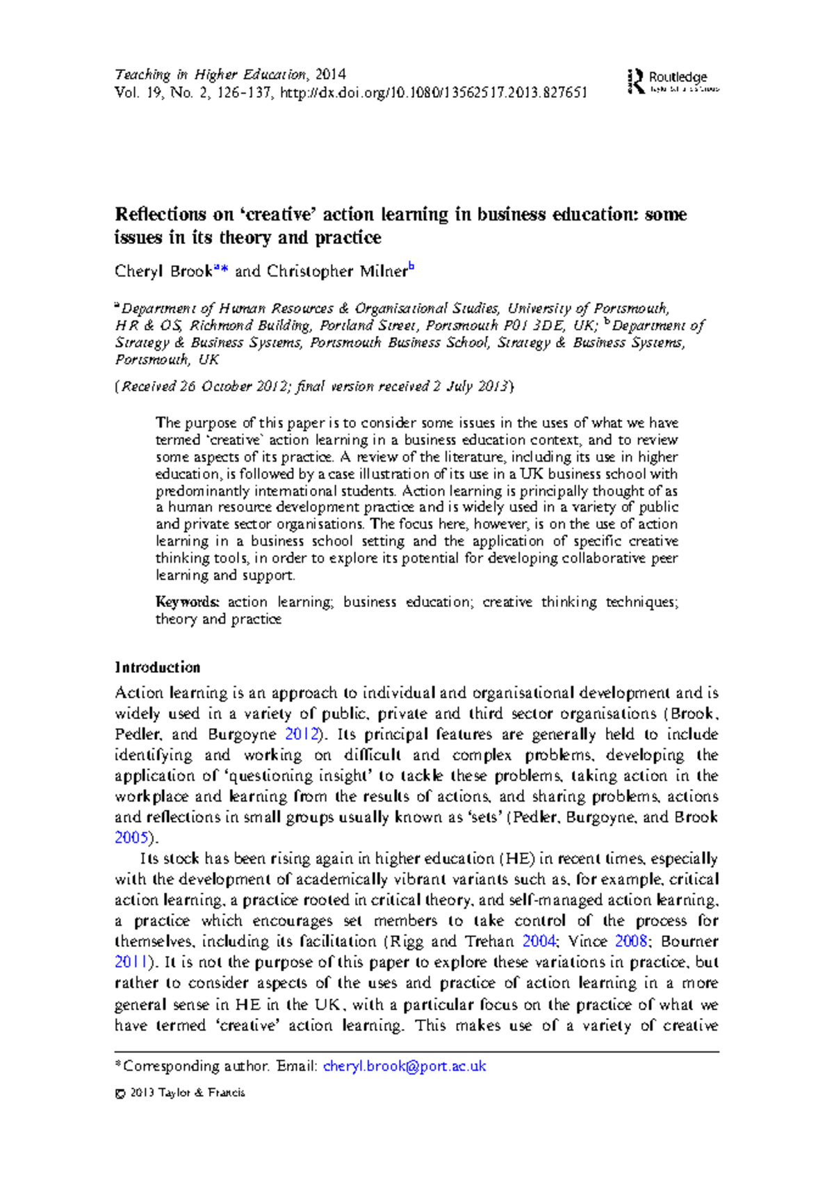 Action learning reflect - Reflections on ‘creative’ action learning in ...