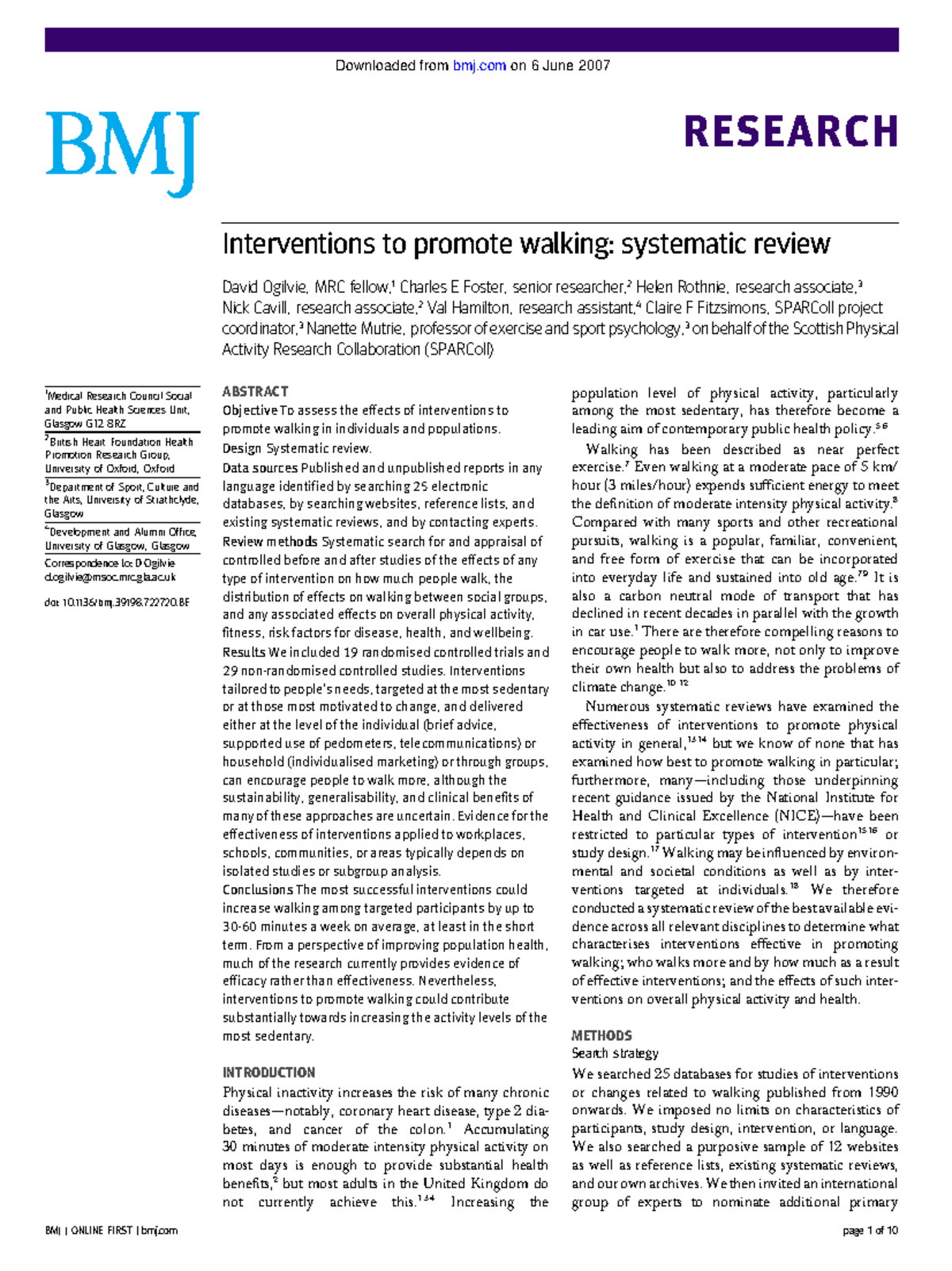 Interventions to promote walking - RESEARCH Interventions to promote ...
