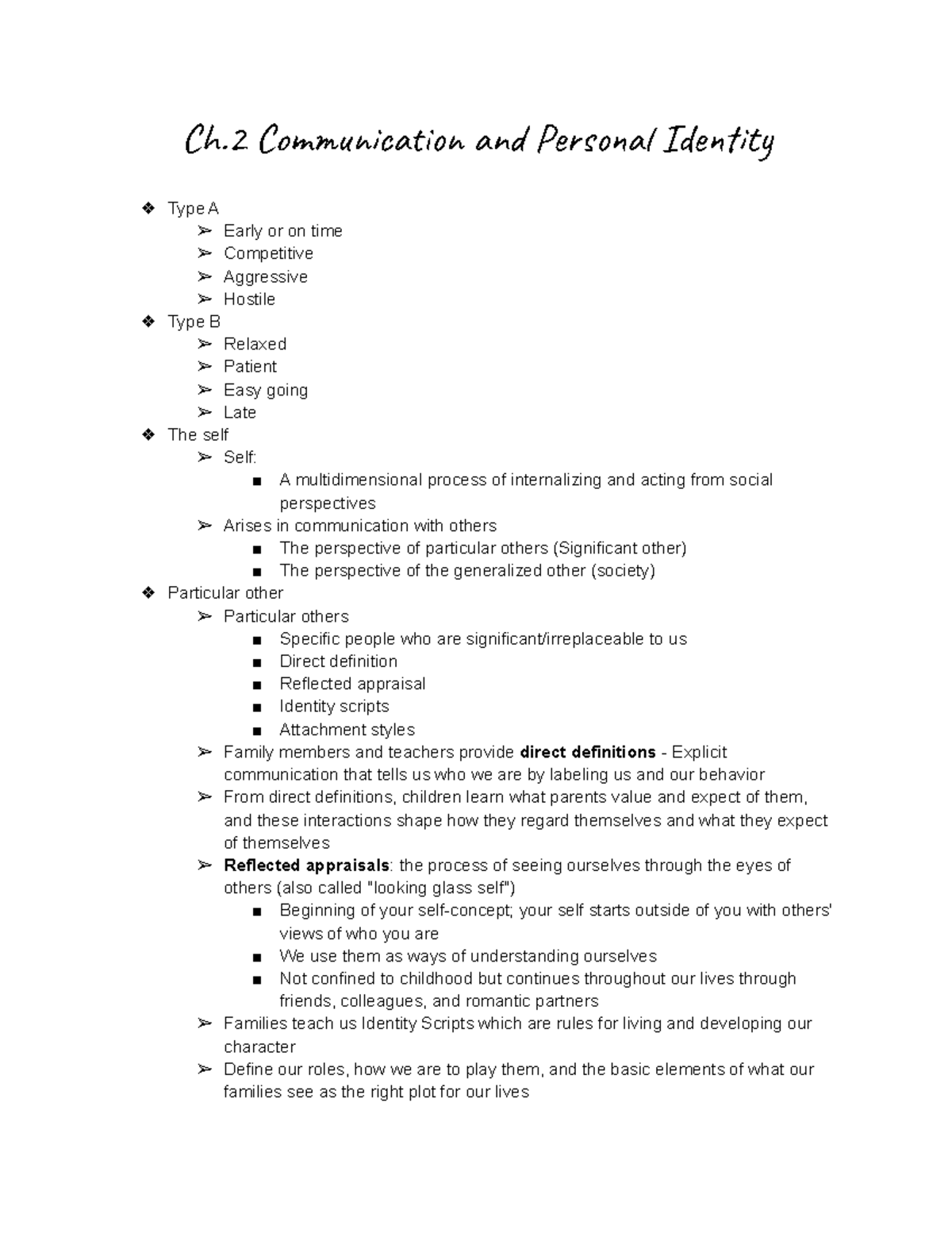 COMM 245 - CH. 2 Communication and Personal Identity - Ch Comca an Psa ...