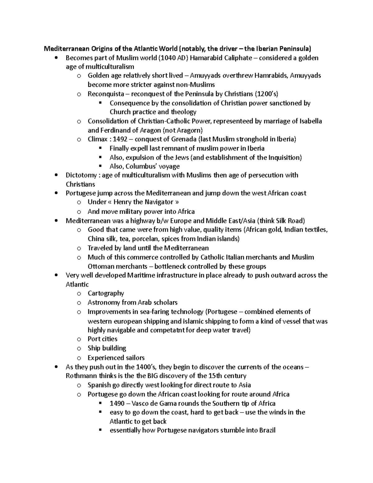 HIST 106: Atlantic World Lecture 1 Notes - Mediterranean Origins of the ...