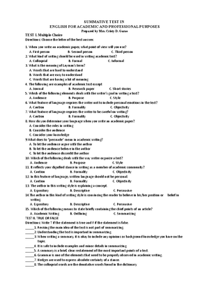 Summative Test for PR1 - Summative Test Practical Research 1 Test I ...
