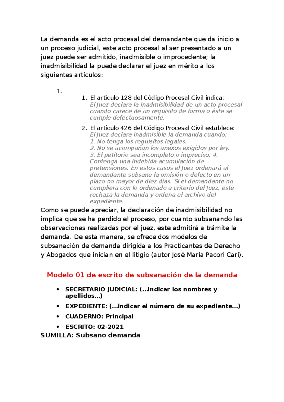 Demanda - ssssssssssssssssssss - La demanda es el acto procesal del ...