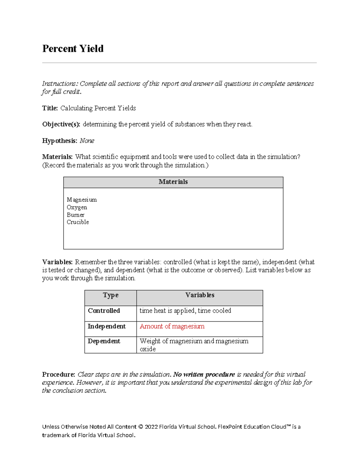 5.07 Percent Yield Lab Worksheet ** Correct** - Percent Yield ...