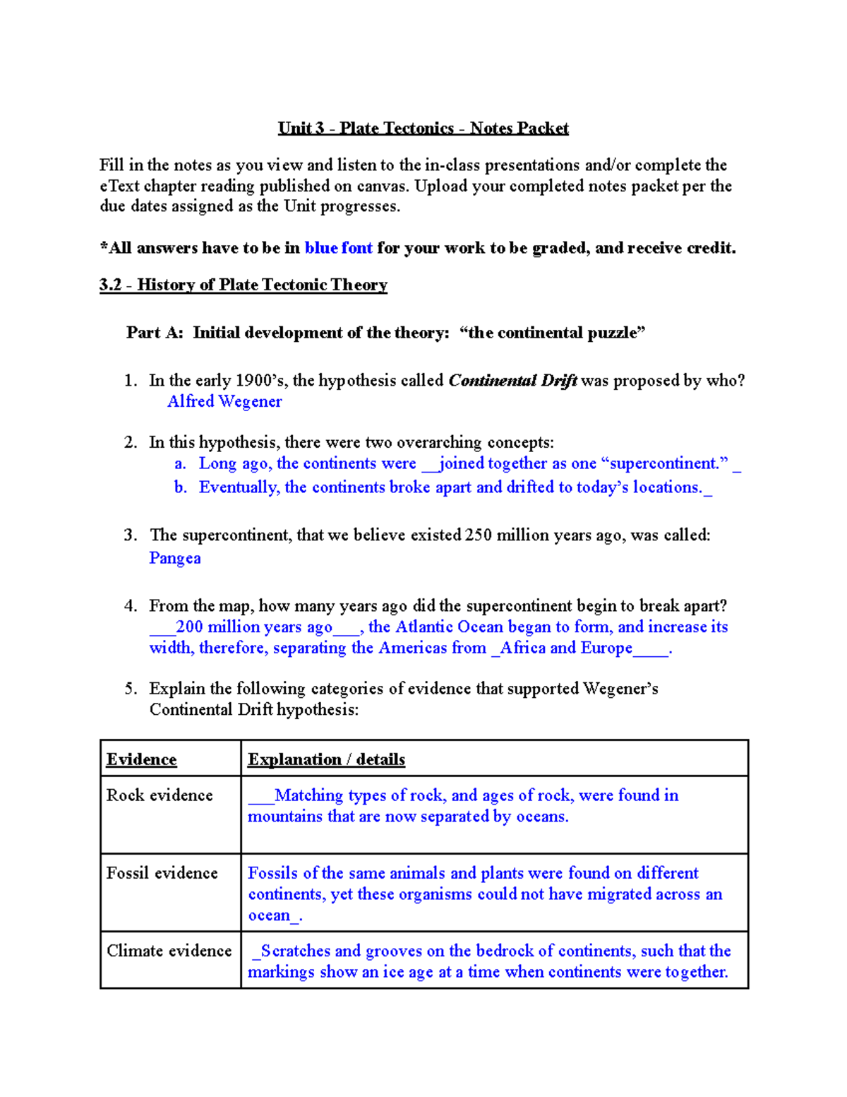 3.2 Student Notes Packet - Unit 3 - Plate Tectonics - Notes Packet Fill ...