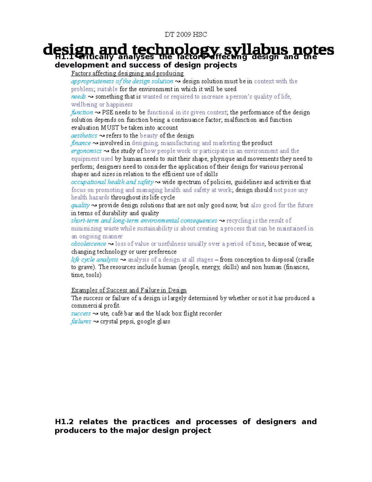 Design Tech Notes - H1 critically analyses the factors affecting design ...