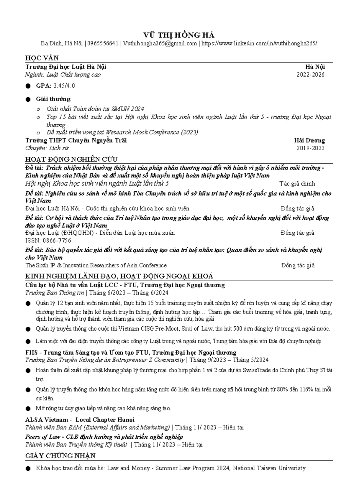 Vu Thi Hong Ha CV checked - VŨ THỊ HỒNG HÀ Ba Đình, Hà Nội | 0965556641 | Vuthihongha265@gmail ...