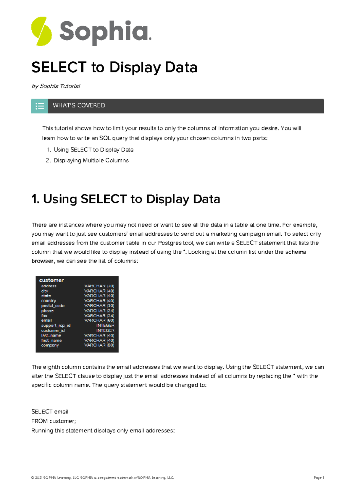 Select to display data 2 - SELECT to Display Data by Sophia Tutorial ...