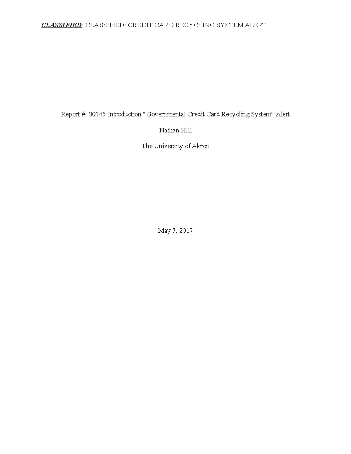 CHDR Project - Dr. Smith - CLASSIFIED: CLASSIFIED: CREDIT CARD ...