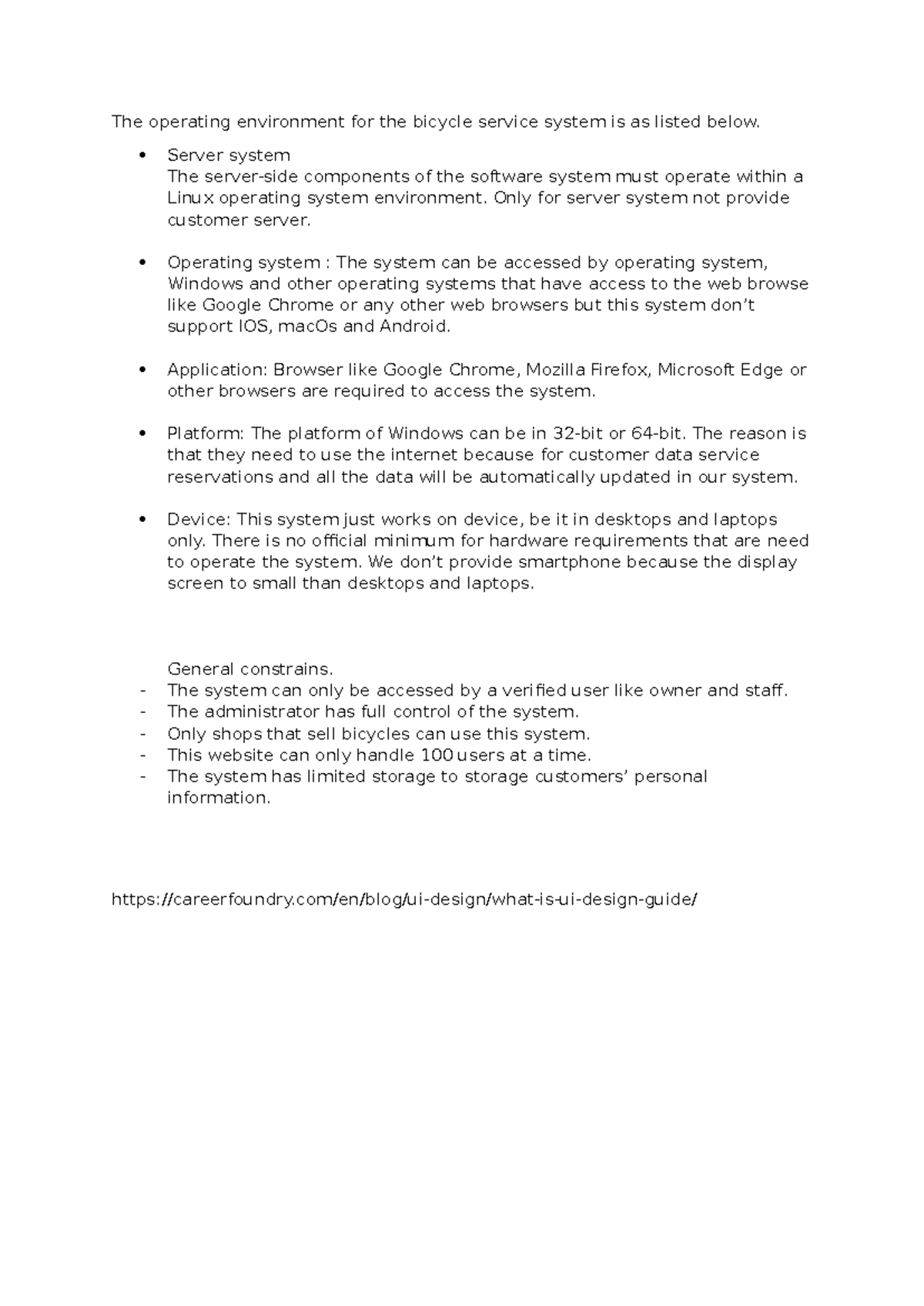 Srs - example srs report - The operating environment for the bicycle ...