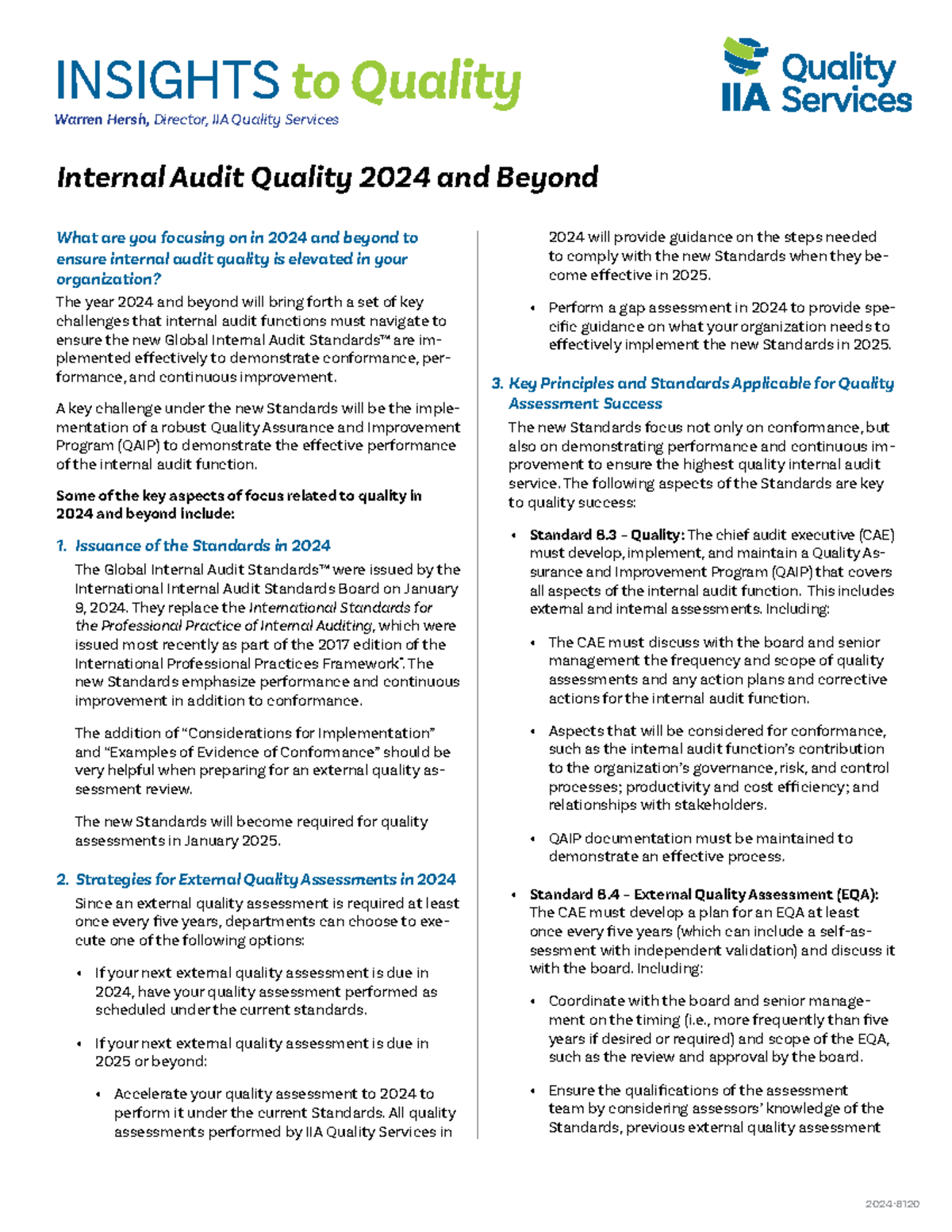 IIA insights-to-quality-2024 - 2024- INSIGHTS to Quality Warren Hersh ...