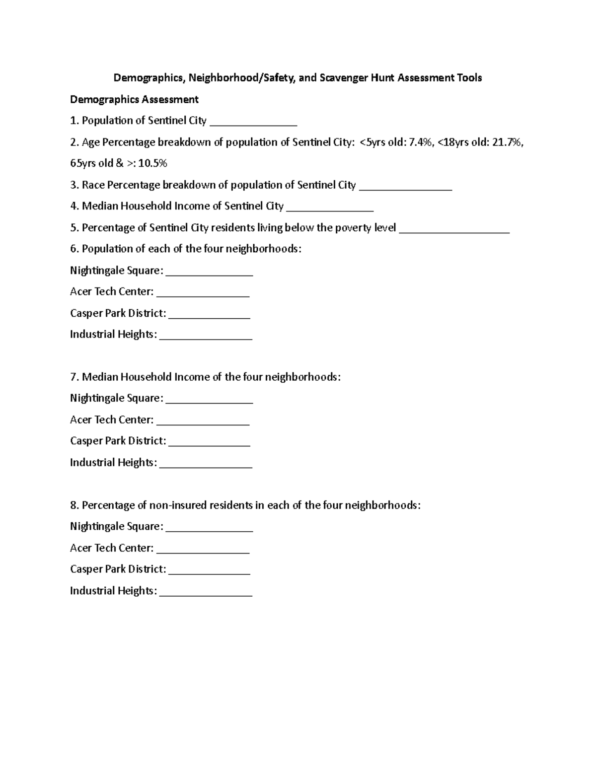 (c228) Demograhics Neighborhood Safety Scavenger Hunt - Demographics ...