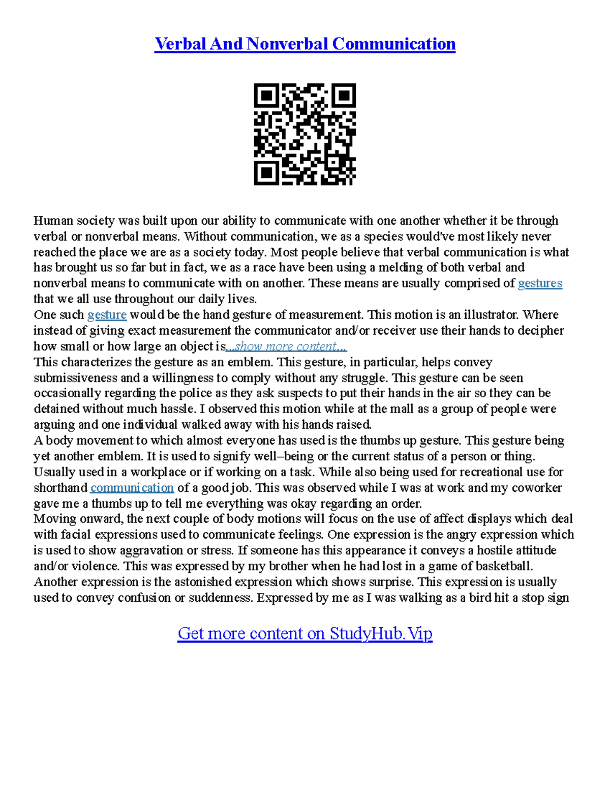 Verbal And Nonverbal Communication Essay - Verbal And Nonverbal ...