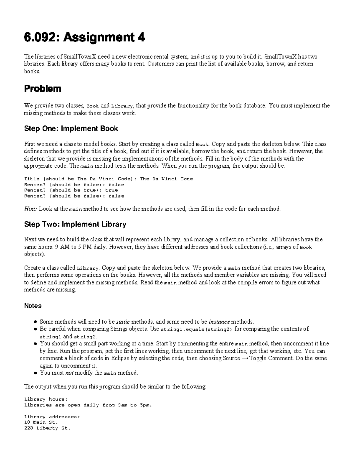 Javalibrary Java Library The Libraries Of Smalltownx Need A New Electronic Rental System