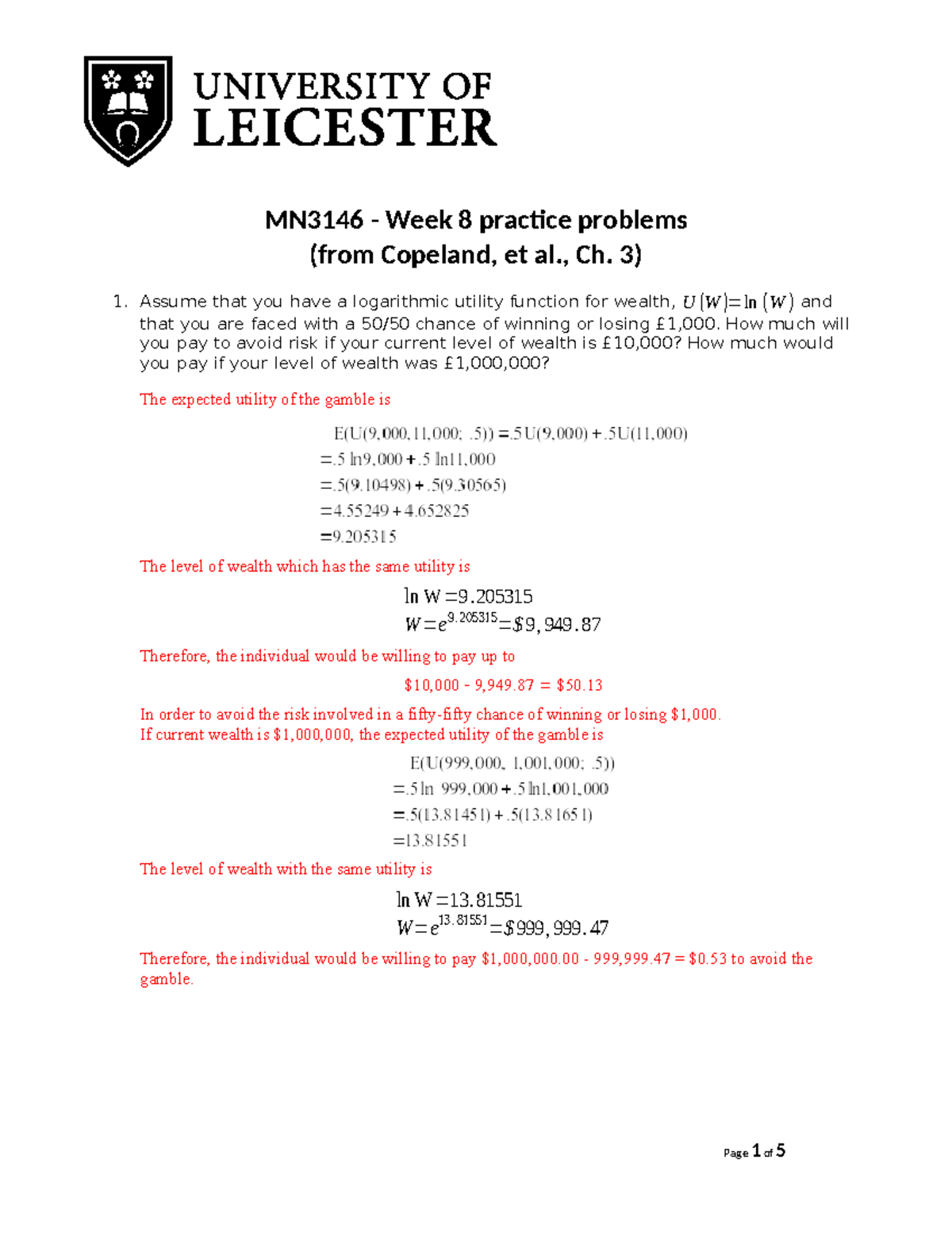 MN3146 - Week 8 problems answers - MN3146 - Week 8 practice problems ...