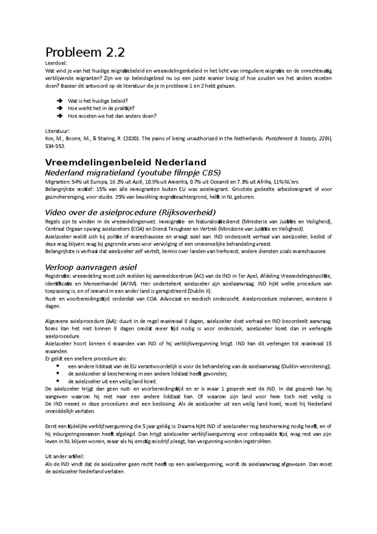 Probleem 2 - Deze uitwerkingen bevatten algemene informatie over migratie naar Nederland ...