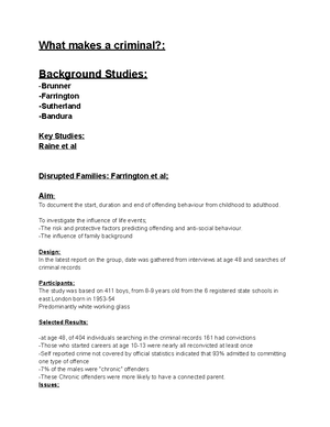 Classic study Raine et al (1997) - Generalisability +A large sample ...