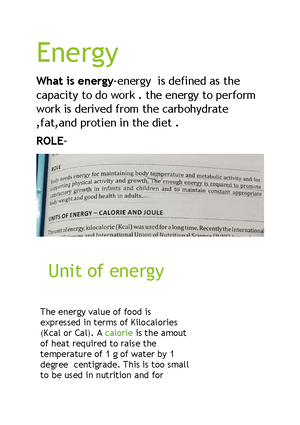 Macronutrients - unit 2 - MACRONUTRIENTS Energy ####### What is energy ...