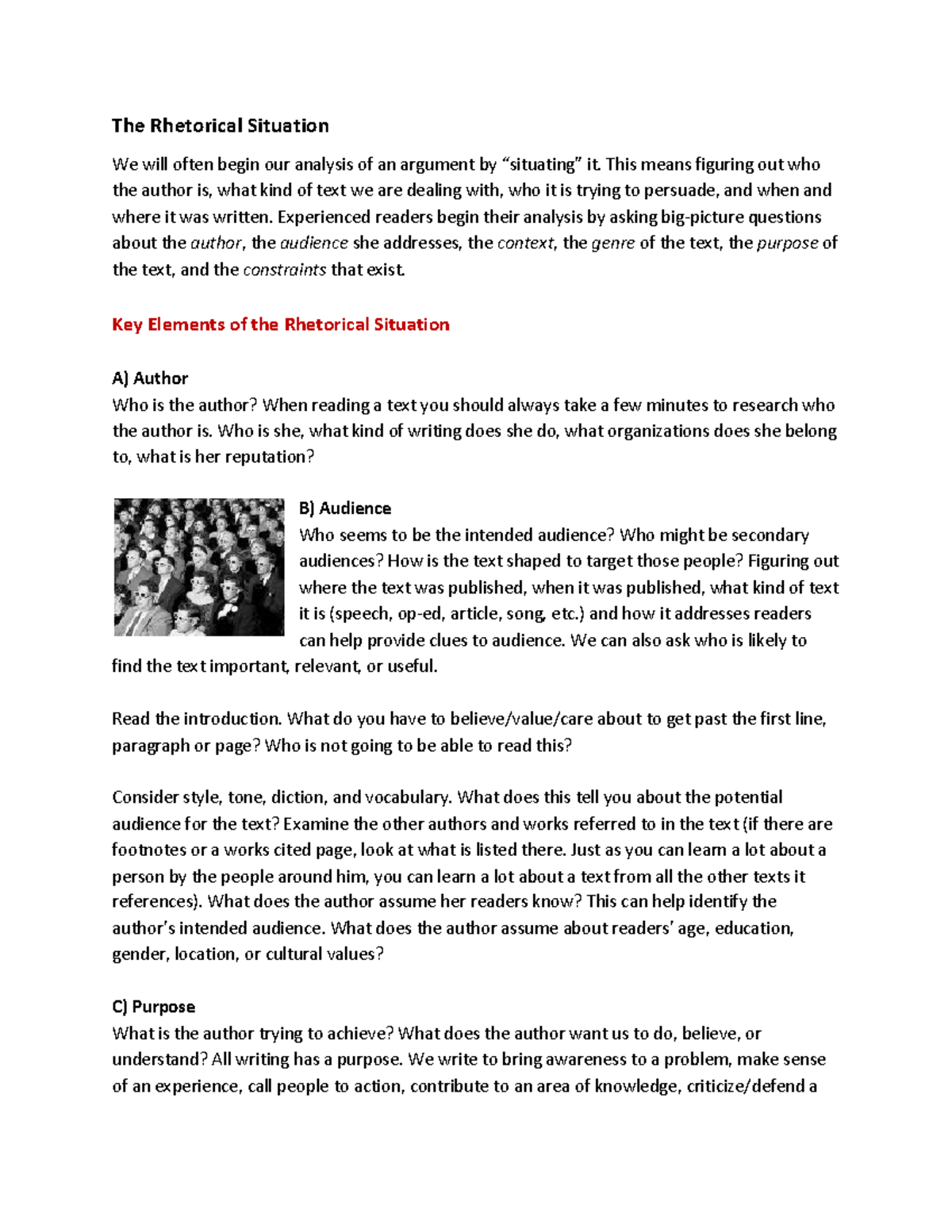 Handout The Rhetorical Situation - The Rhetorical Situation We will ...