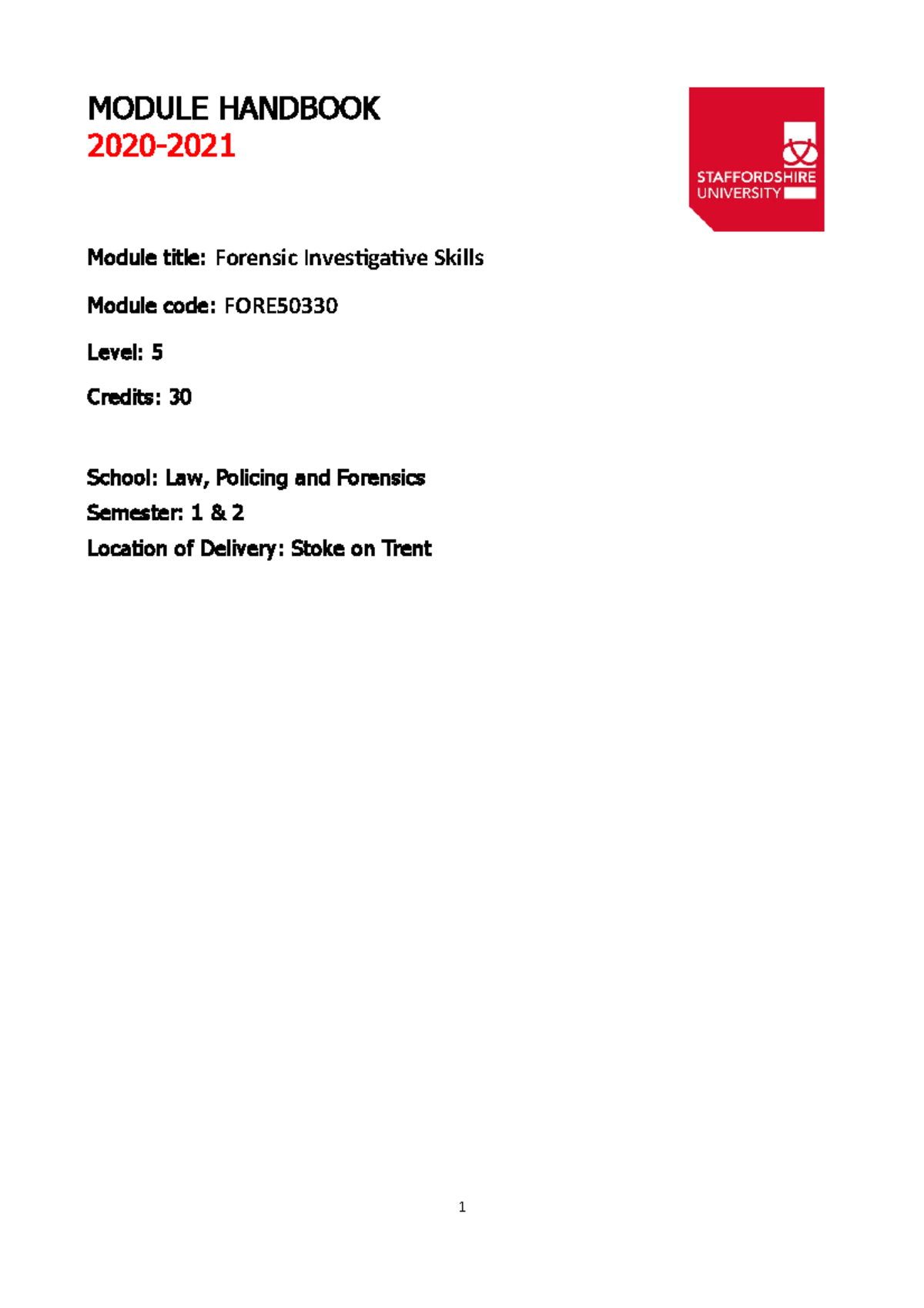 FORE50330 Forensic Investigative Skills module handbook - MODULE ...