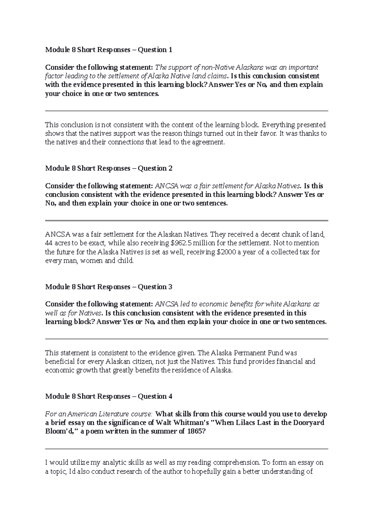 Module 8 short responses week 8 applied history - Module 8 Short ...