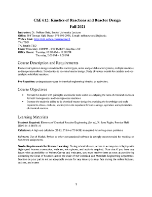 Ch E612 In Class Solution(10 - CHE 612 - Studocu