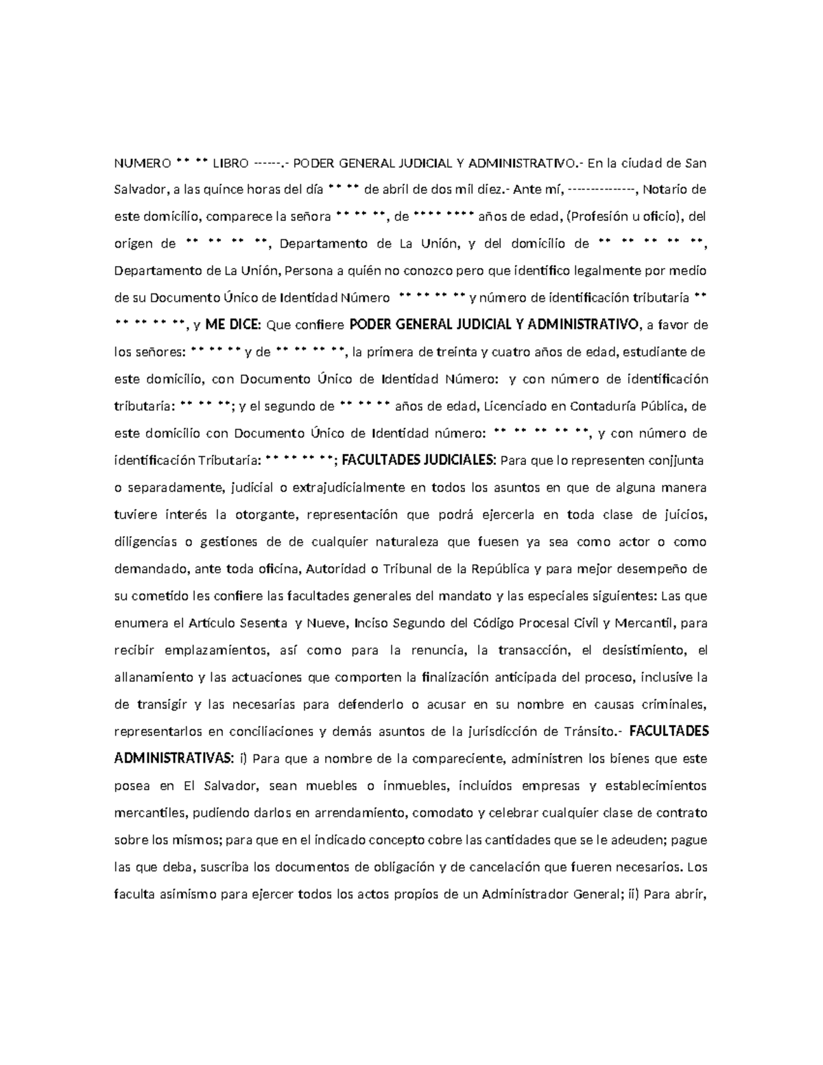 Poder general judicial 1 - NUMERO ** ** LIBRO -.- PODER GENERAL ...