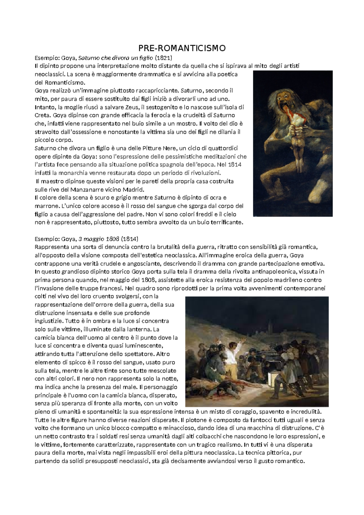 Preromanticismo- goya - PRE-ROMANTICISMO Esempio: Goya, Saturno che ...