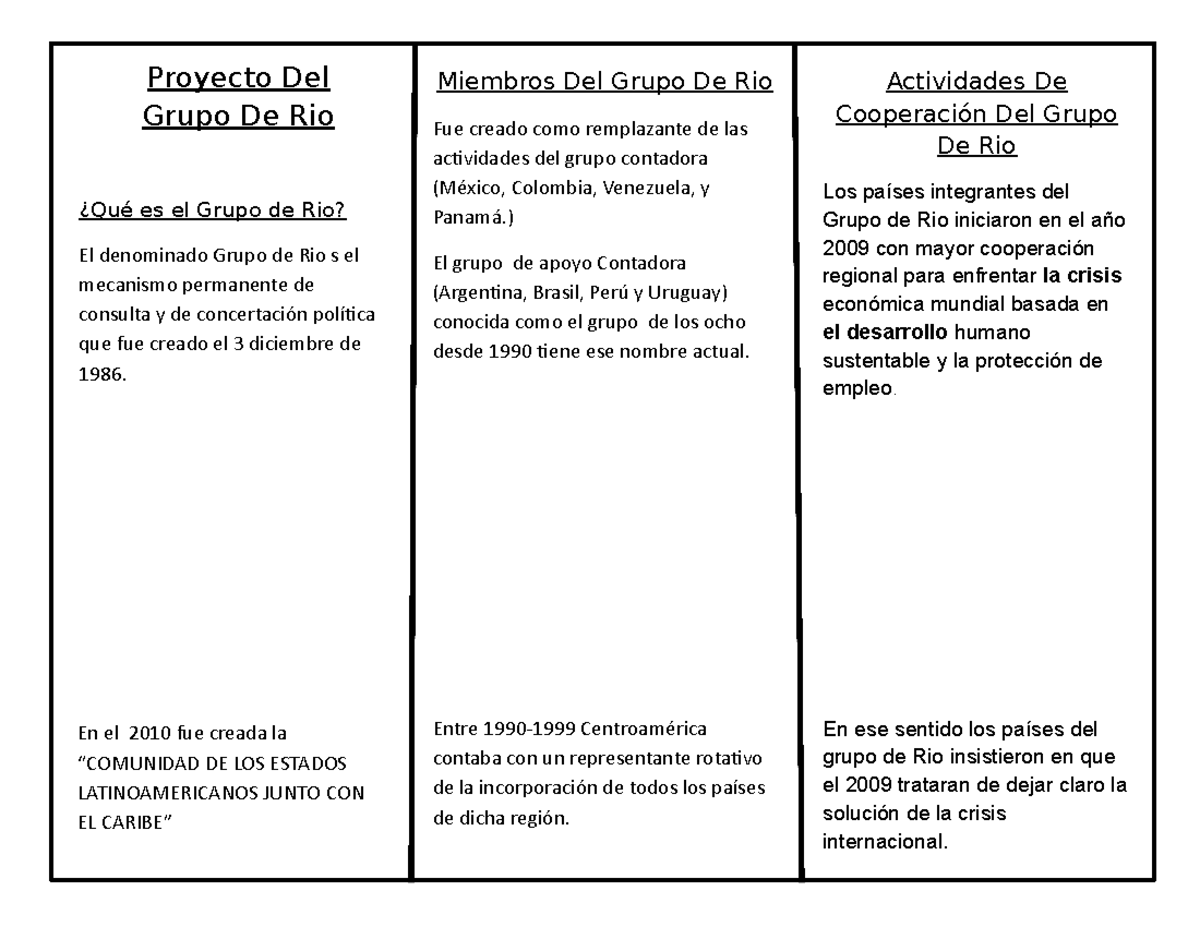 Triptico del Grupo De RIO 2 - En ese sentido los países del grupo de ...