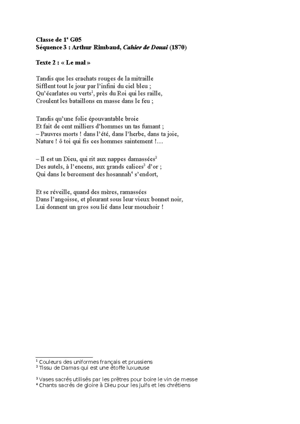 1e G05 Seq 3 Le Mal Texte De Fran ais Oral Classe De 1e G S quence