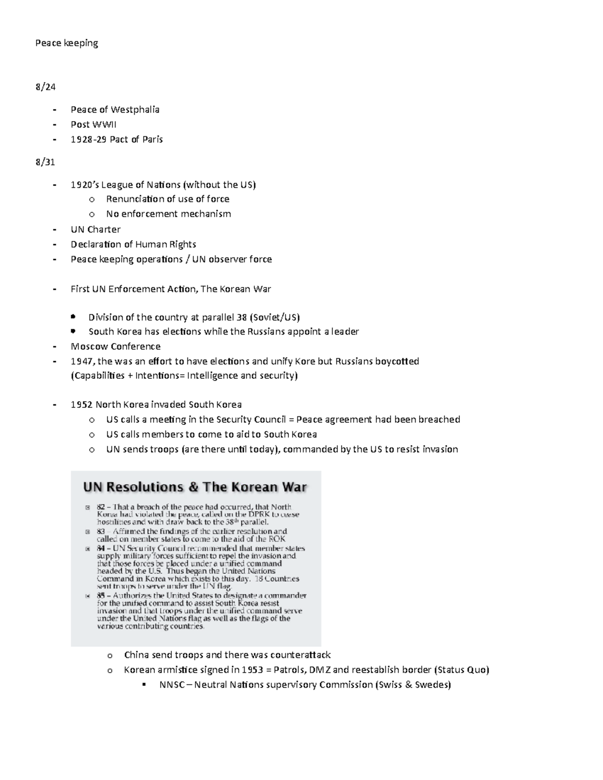 Class Notes - Peacekeeping and peacemaking theory and examples - Peace ...