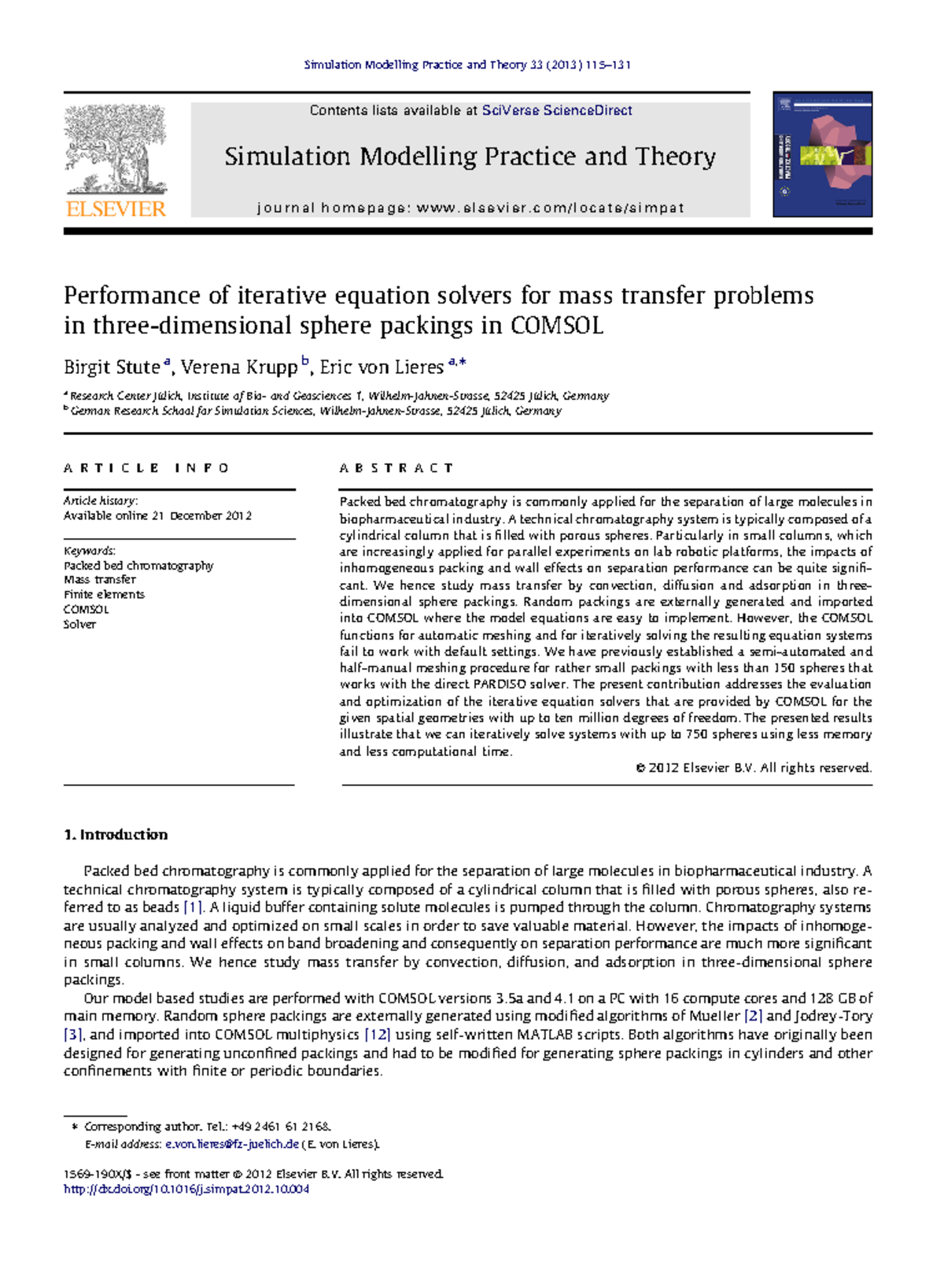 Transfer mass problems in three dimensions Comsol-main - Performance of ...