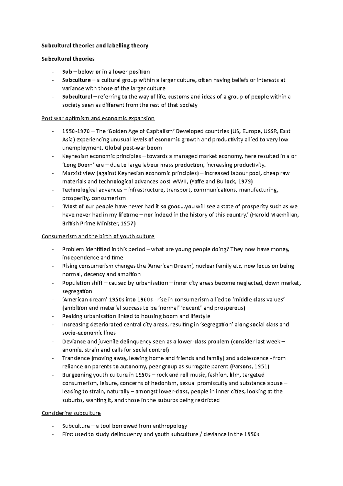 Subcultural theories and labelling theory - Subcultural theories and ...