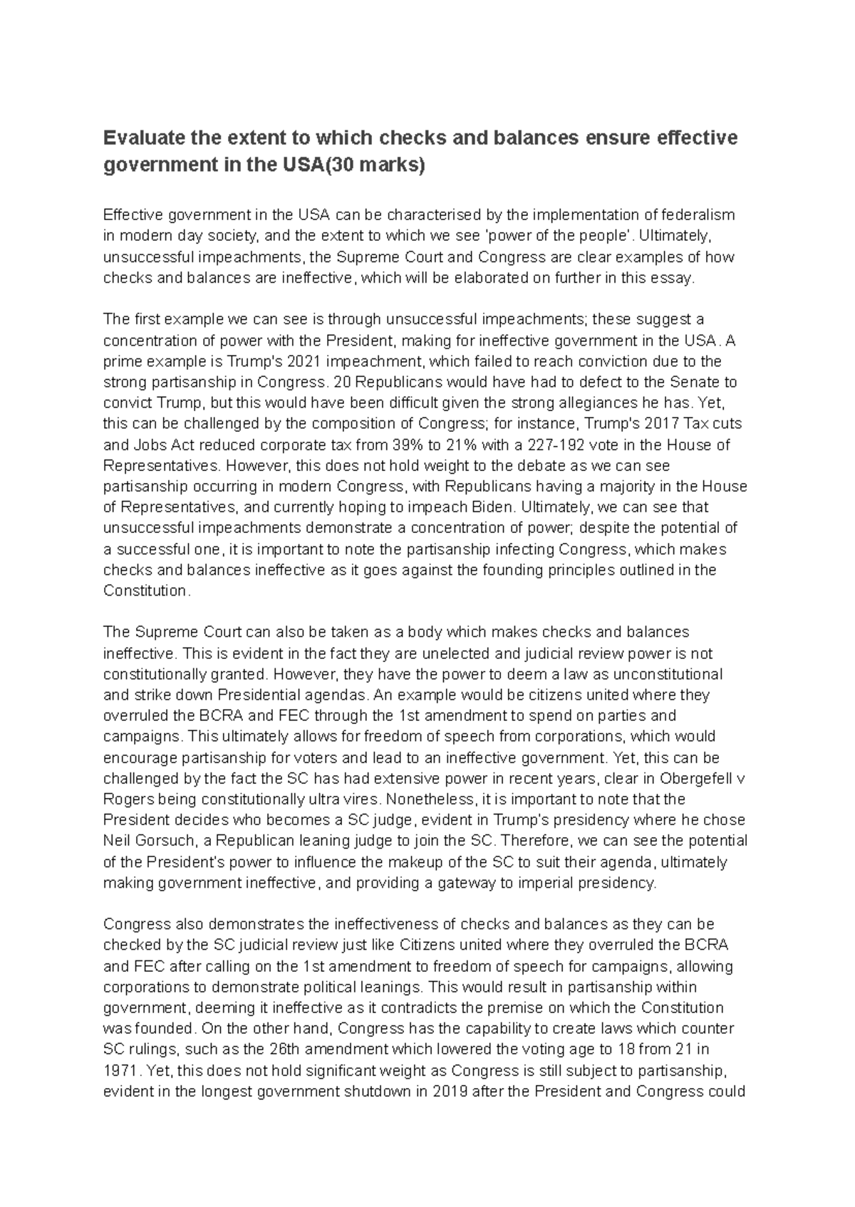 Politics usa essay - Evaluate the extent to which checks and balances ...