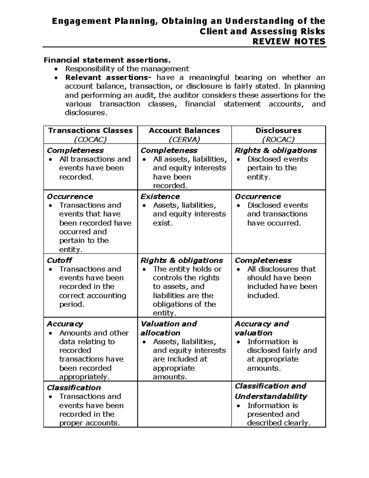 Engagement Planning, Obtaining an Understanding of the Client and ...