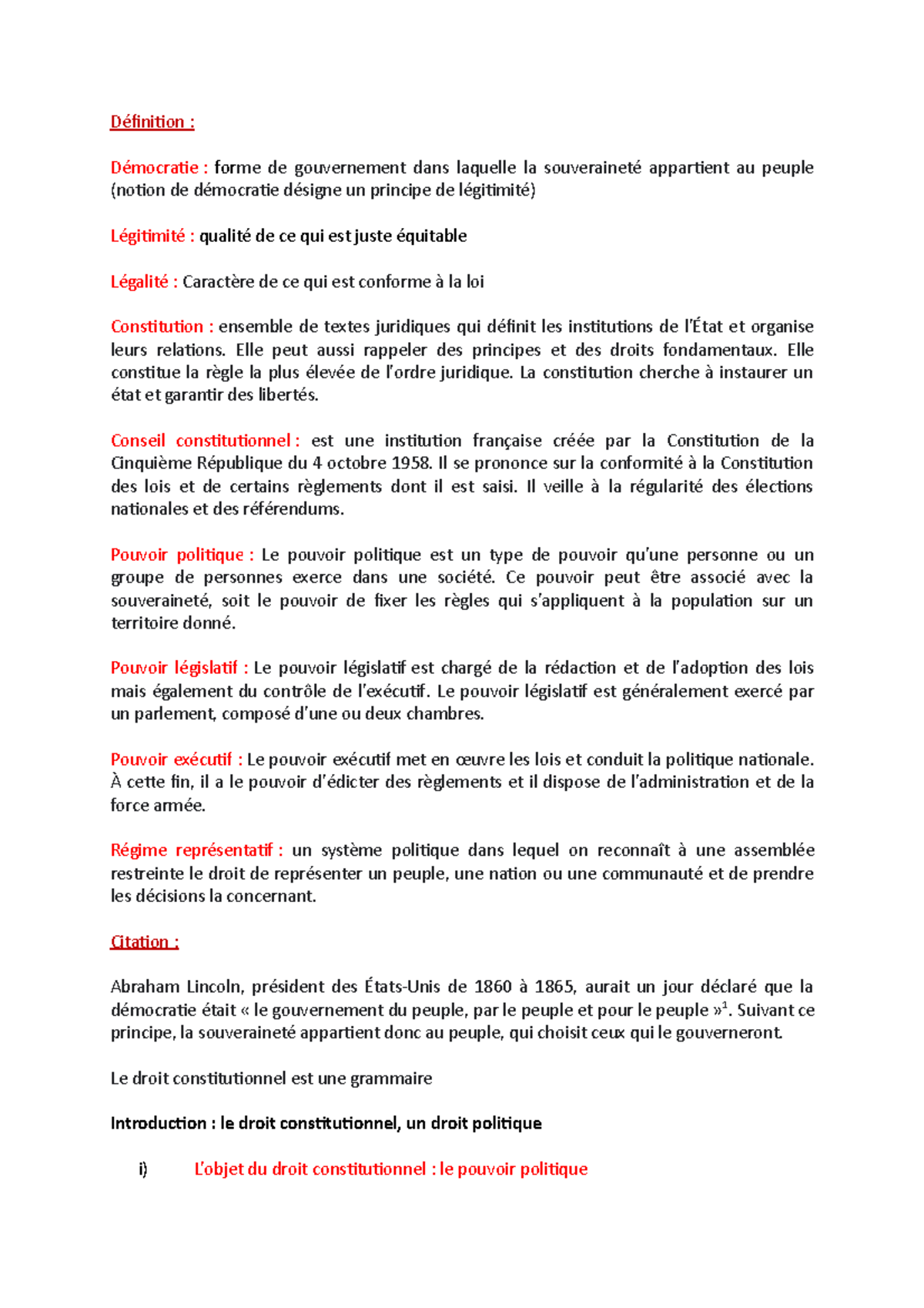 Cours 1 Droit cnstitutionnel - Définition : Démocratie : forme de ...