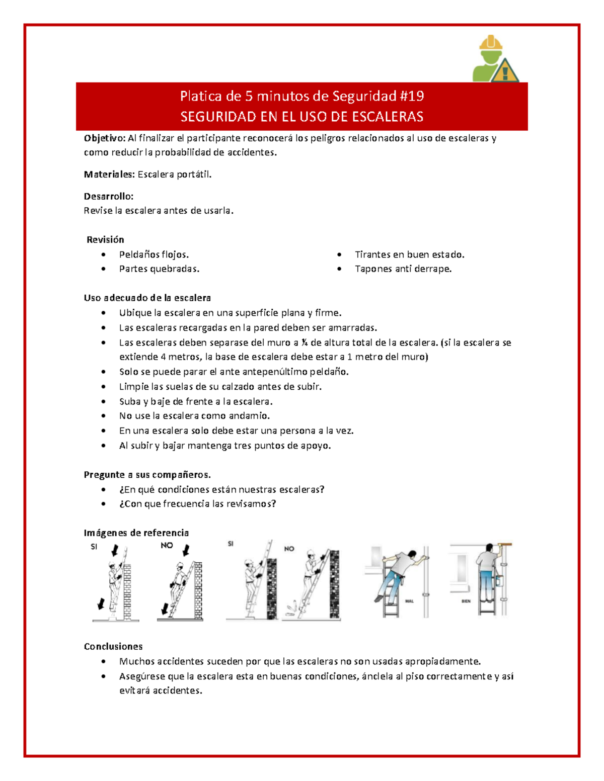 Platica de 5 minutos 19 Seguridad EN EL USO DE Escaleras - Platica de 5 ...